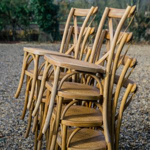 Rustic Hire - Antique Pine Rattan Cross Back Chairs
