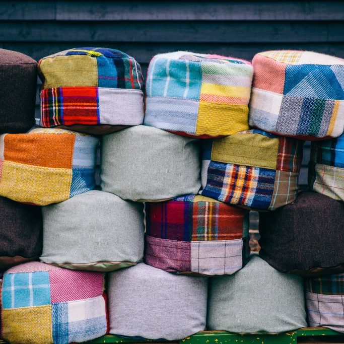 Tweed Pouffe - Rustic Hire
