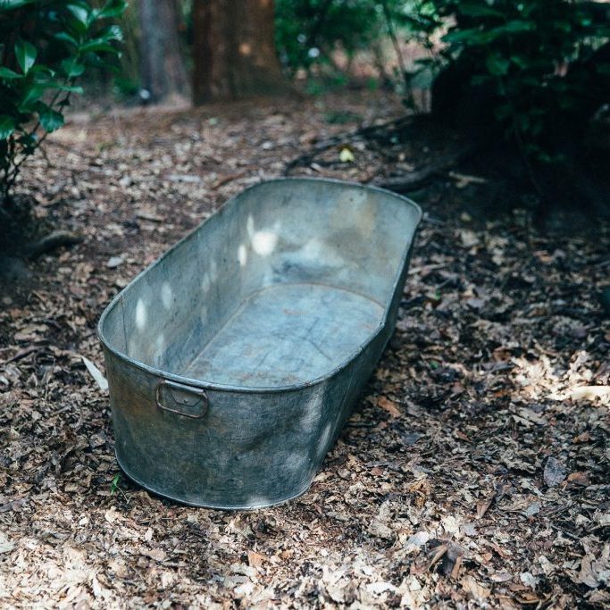 Long Flat Tin Bath - Rustic Hire